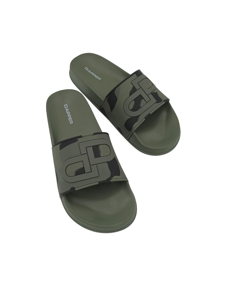 DP Icon Camo Embossed Pool Slide Sandals – Olive Green